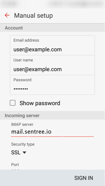Android Email Configuration - Sentree