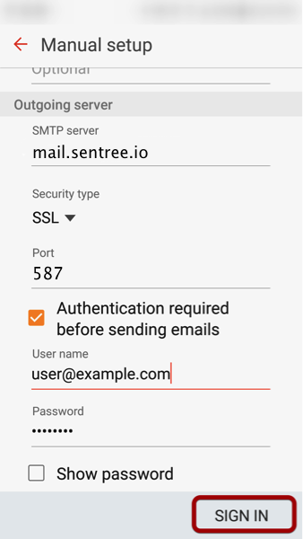 Android Email Configuration - Sentree